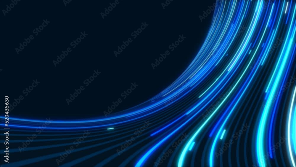 Animated neon blue wave lines. Frame movement of glowing digital bands ...