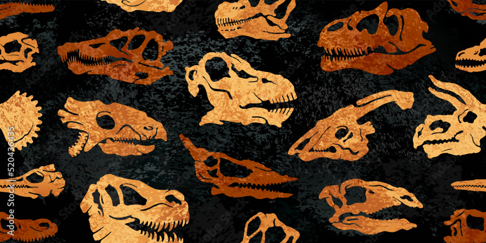 Fossil Dinosaur pattern. Seamless dino vector background. Paleontology ...