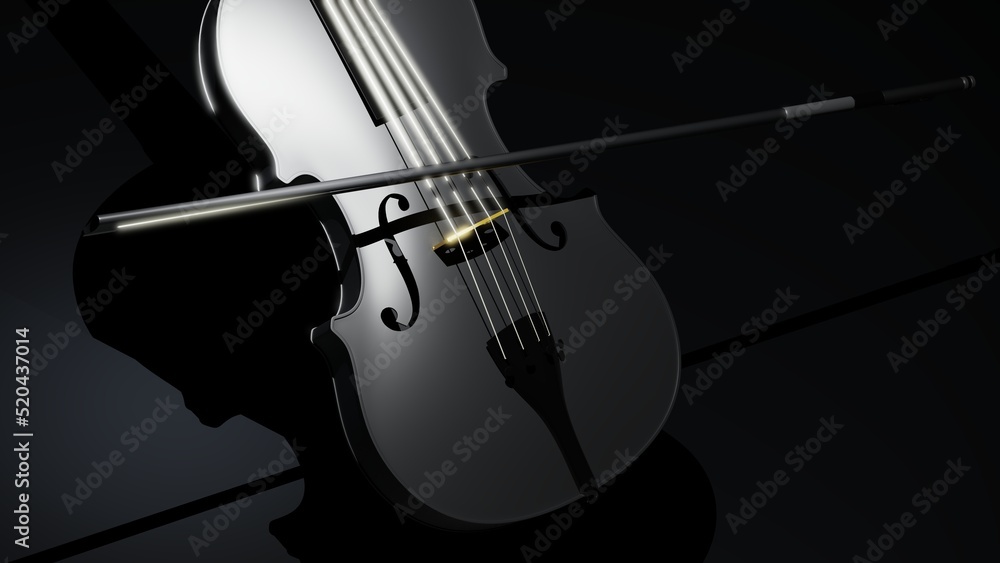 Gun metallic black classic violin on black planes under spot lighting ...