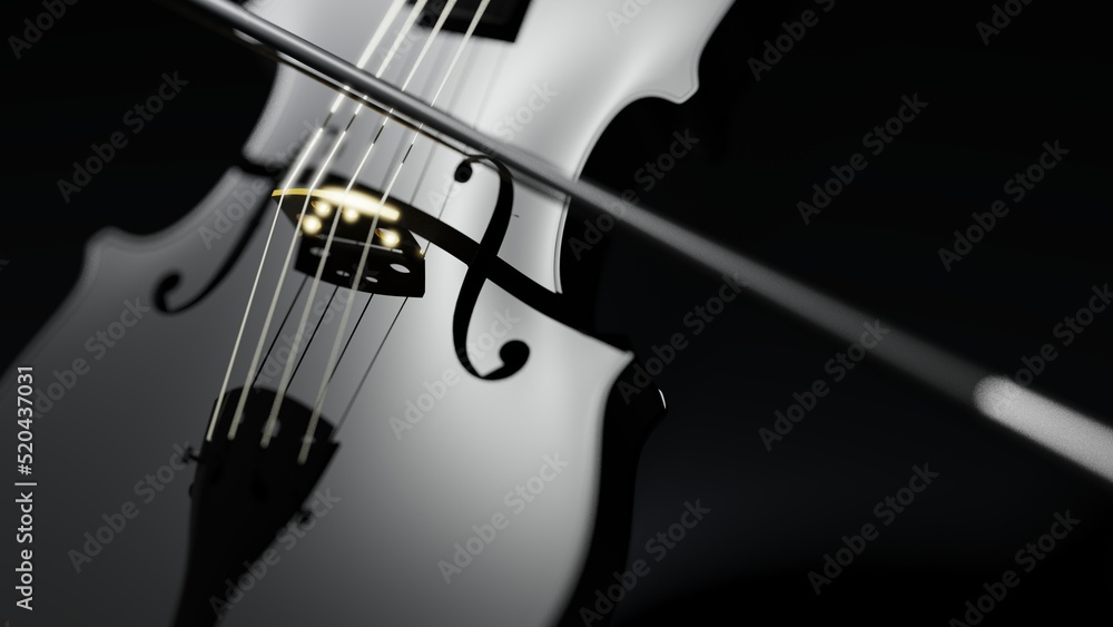 Gun metallic black classic violin on black planes under spot lighting ...
