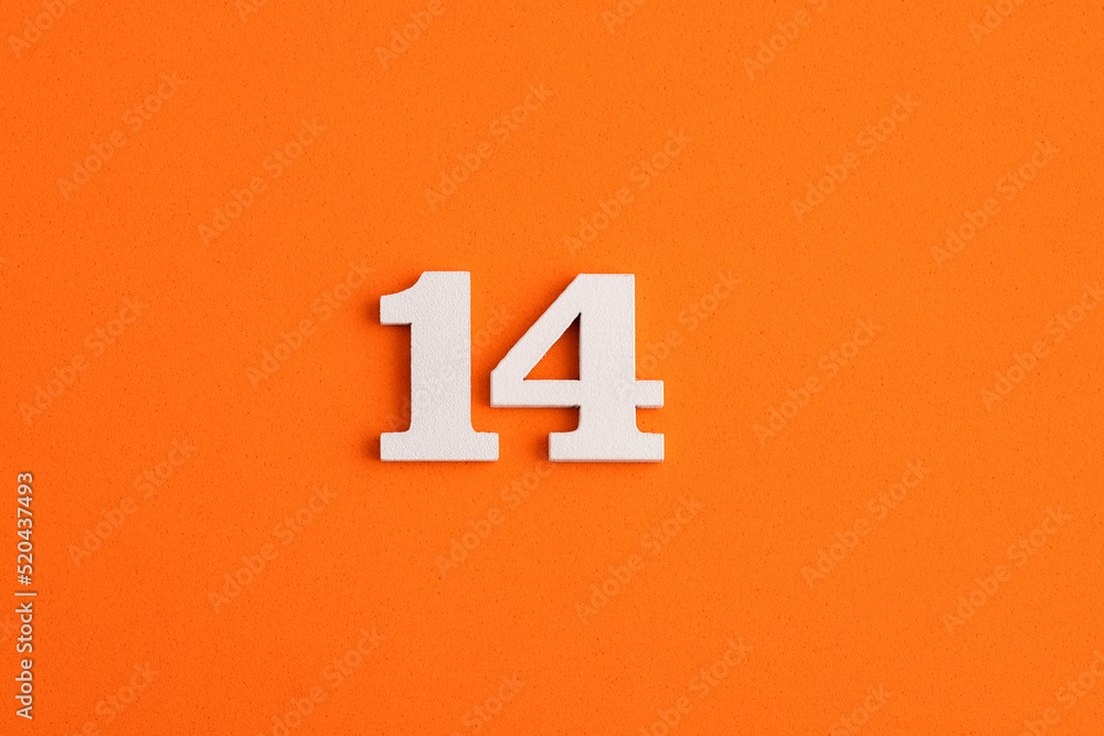 Number 14 - On orange foam rubber background Stock Photo | Adobe Stock