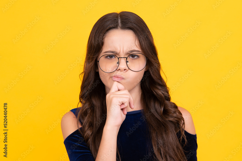 Thinking pensive clever teenager girl. Beautiful teenager child 12, 13 ...