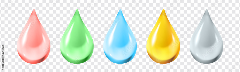Water drop vector set. Shiny 3d transparent isolated droplet icons in ...