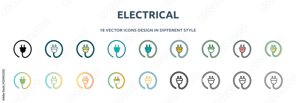 electrical icon in 18 different styles such as thin line, thick line ...