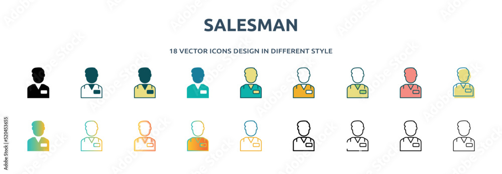 salesman icon in 18 different styles such as thin line, thick line, two ...