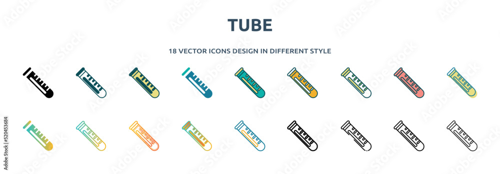 tube icon in 18 different styles such as thin line, thick line, two ...