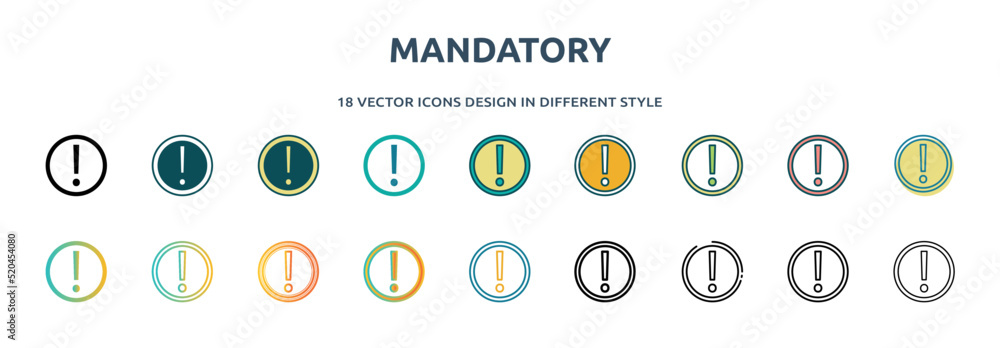 mandatory icon in 18 different styles such as thin line, thick line ...