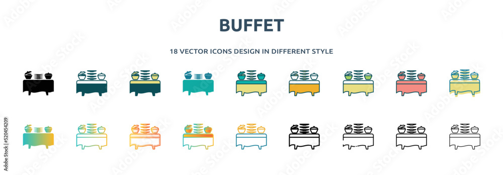 buffet icon in 18 different styles such as thin line, thick line, two ...