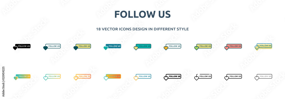 follow us icon in 18 different styles such as thin line, thick line ...