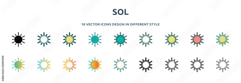 sol icon in 18 different styles such as thin line, thick line, two ...