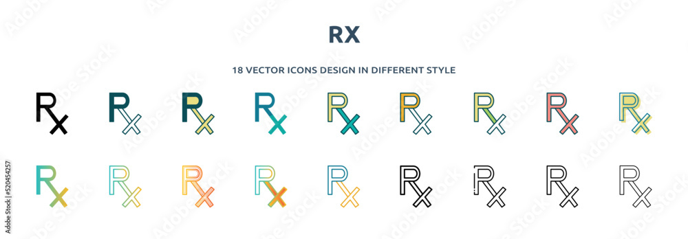 rx icon in 18 different styles such as thin line, thick line, two color ...