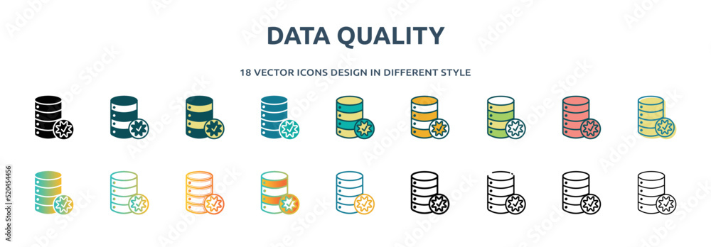 data quality icon in 18 different styles such as thin line, thick line ...