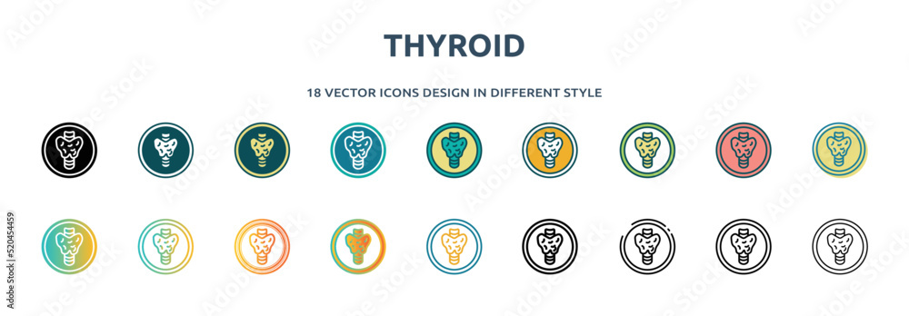 thyroid icon in 18 different styles such as thin line, thick line, two ...
