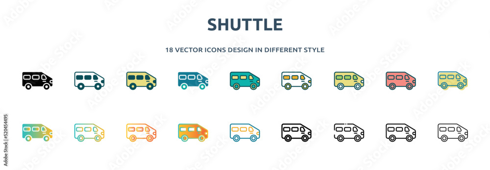 shuttle icon in 18 different styles such as thin line, thick line, two ...