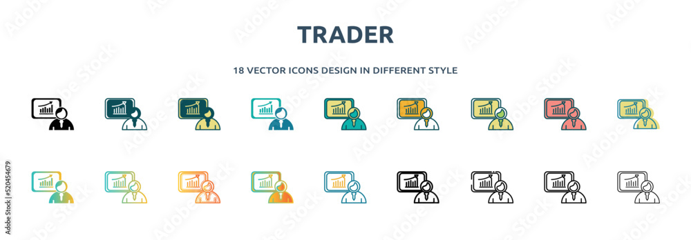 trader icon in 18 different styles such as thin line, thick line, two ...