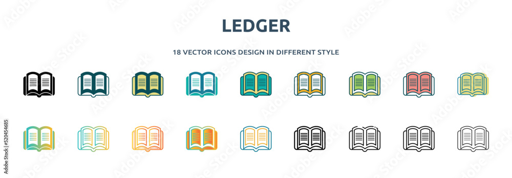ledger icon in 18 different styles such as thin line, thick line, two ...