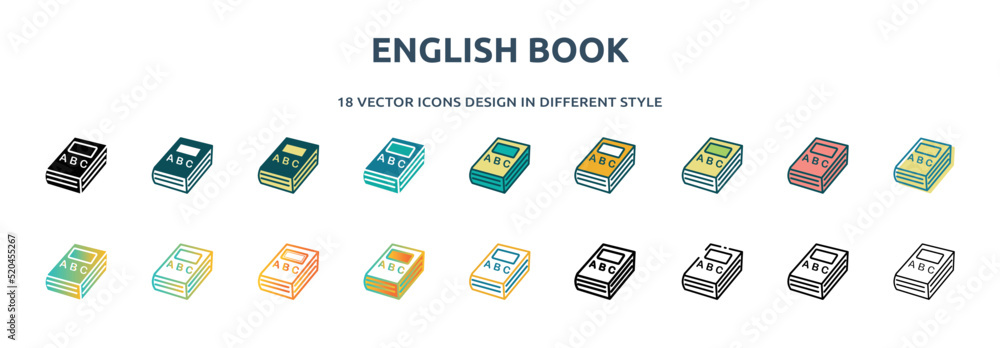 english book icon in 18 different styles such as thin line, thick line ...
