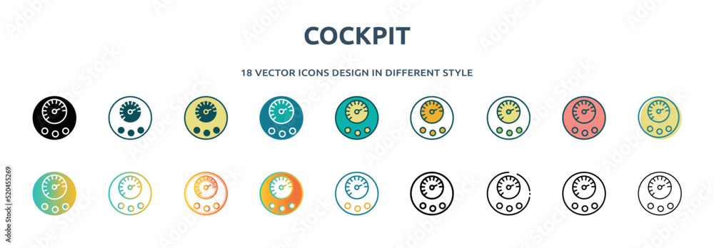 Vetor do Stock: cockpit icon in 18 different styles such as thin line ...