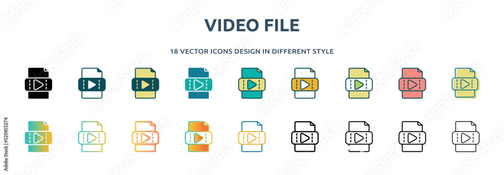 video file icon in 18 different styles such as thin line, thick line ...