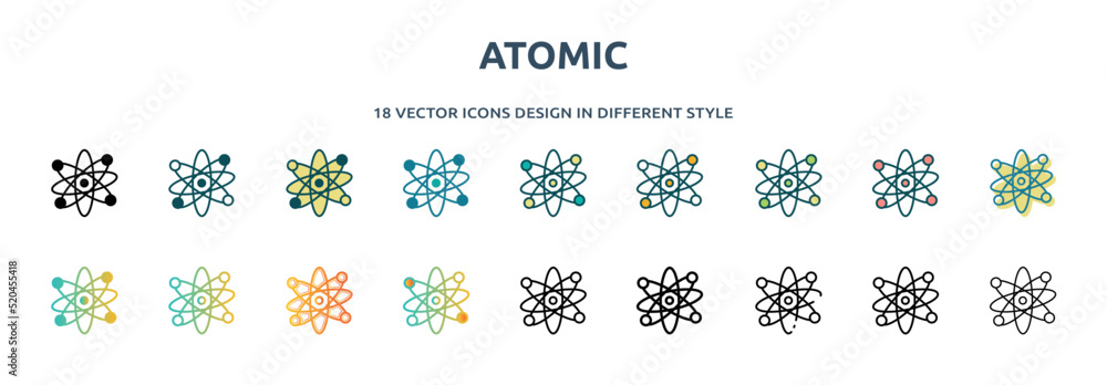 atomic icon in 18 different styles such as thin line, thick line, two ...