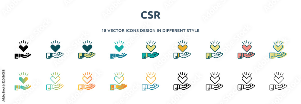 csr icon in 18 different styles such as thin line, thick line, two ...