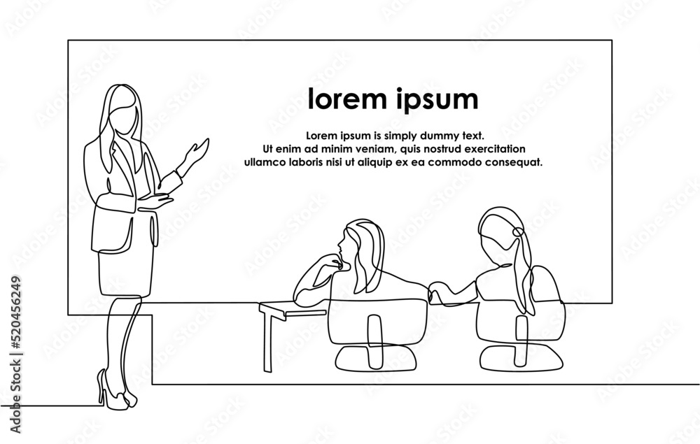 Continuous one line drawing of a teacher welcoming children back to ...