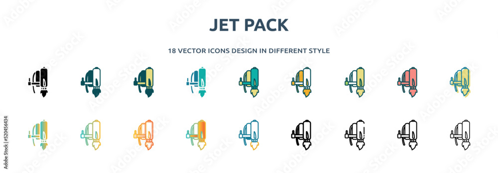 jet pack icon in 18 different styles such as thin line, thick line, two ...
