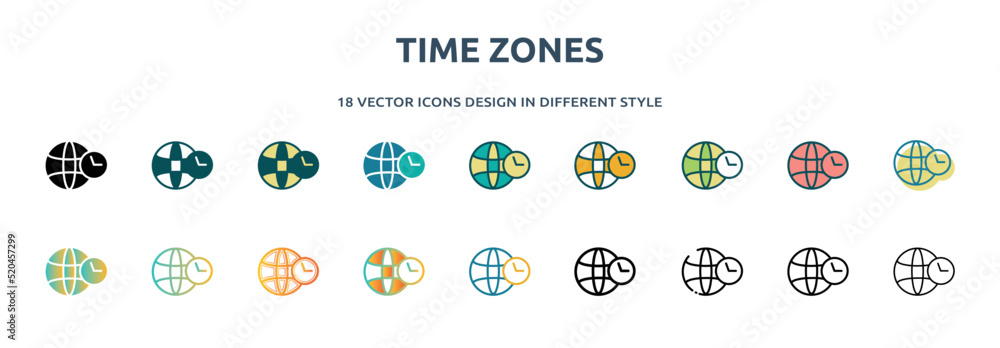 time zones icon in 18 different styles such as thin line, thick line ...