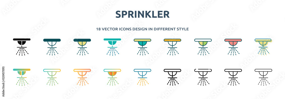 sprinkler icon in 18 different styles such as thin line, thick line ...