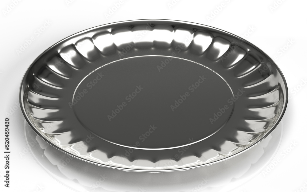 Isolated Top View of Empty Silver Plate, Modern Crockery on White ...
