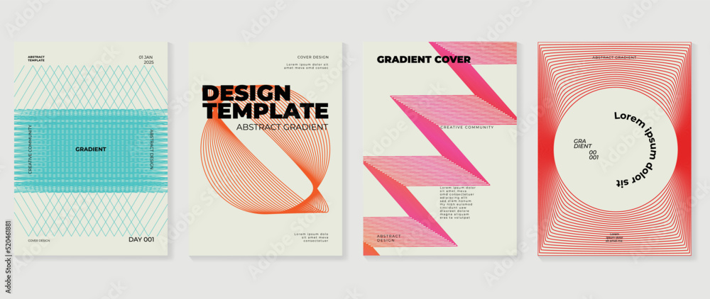 Abstract wave lines background vector. Retro style cover template with ...