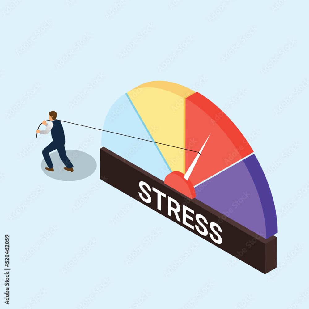 Man trying to relieve his stress by pulling his stress meter with a ...