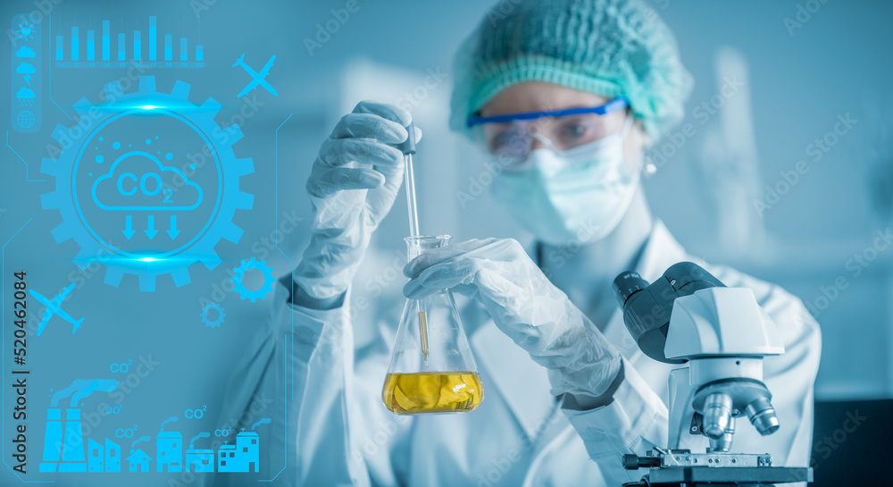 Double exposure scientist uniform ,face mask scientist trinocular ...