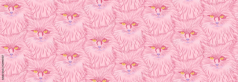 Hand Draw Art Cat illustration Seamless Pattern Pink Color Background ...