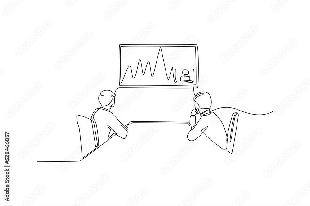 Continuous one line drawing Business team meeting and analysis graph in ...