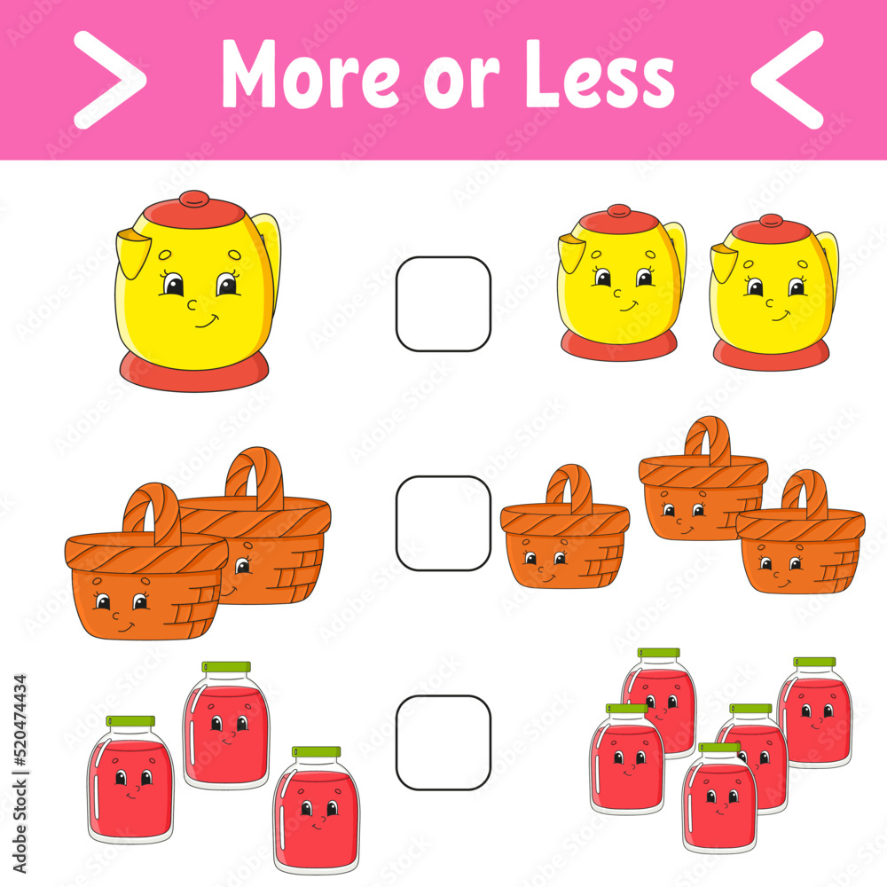 More or less. Educational activity worksheet for kids and toddlers ...