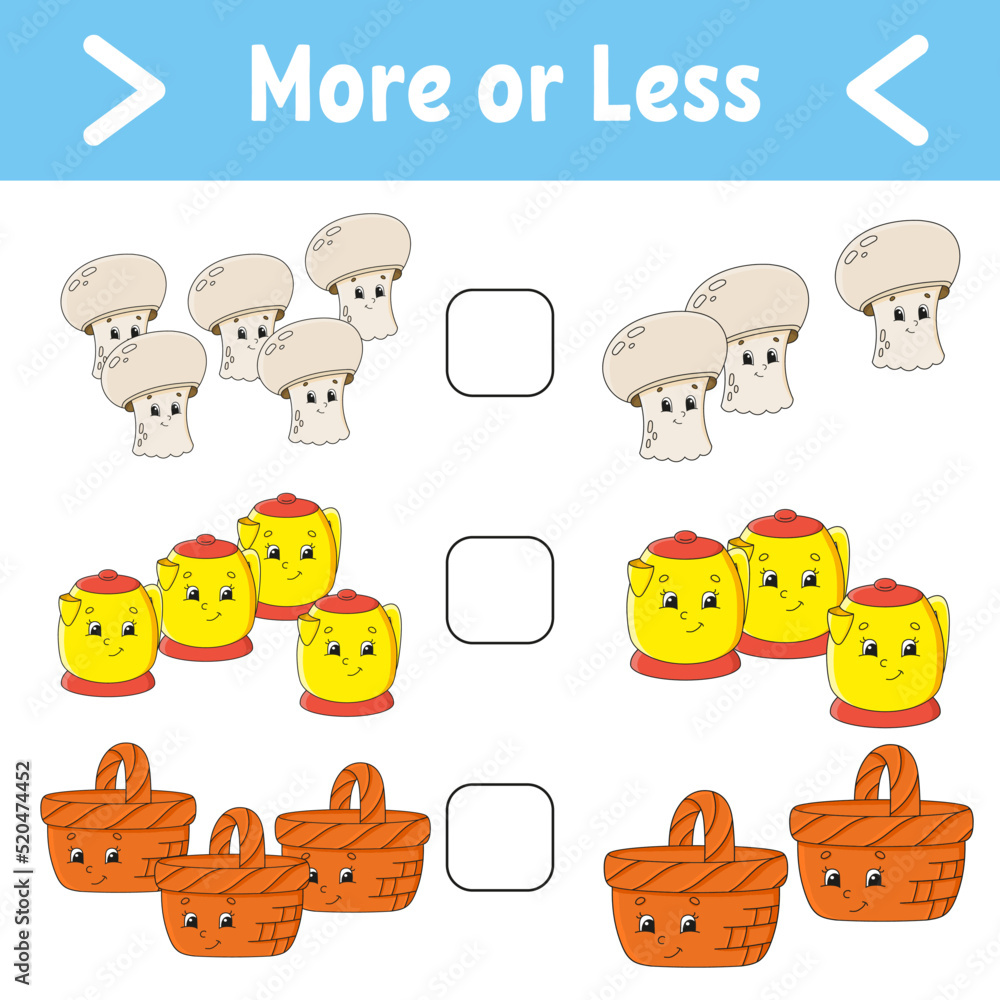 More or less. Educational activity worksheet for kids and toddlers ...