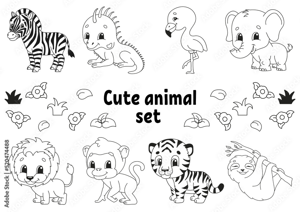 Coloring page for kids. Animal theme. Digital stamp. Cartoon style ...