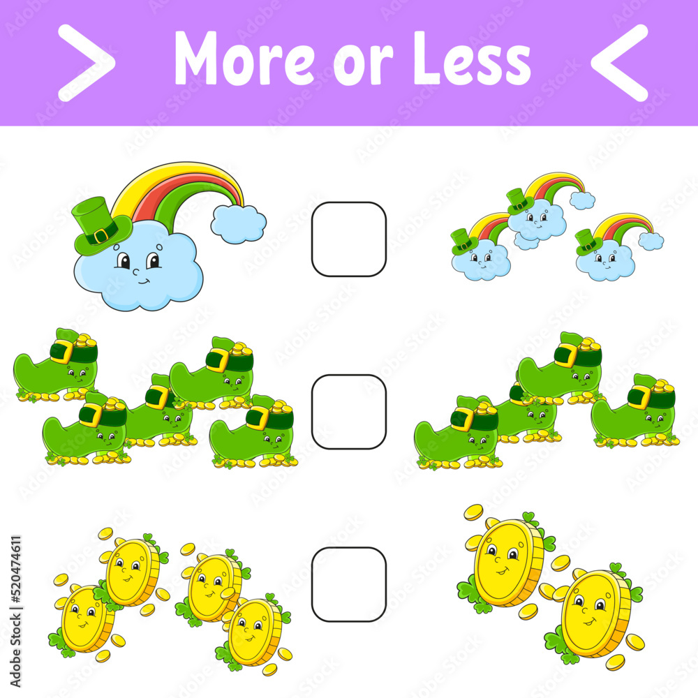 More or less. Educational activity worksheet for kids and toddlers ...