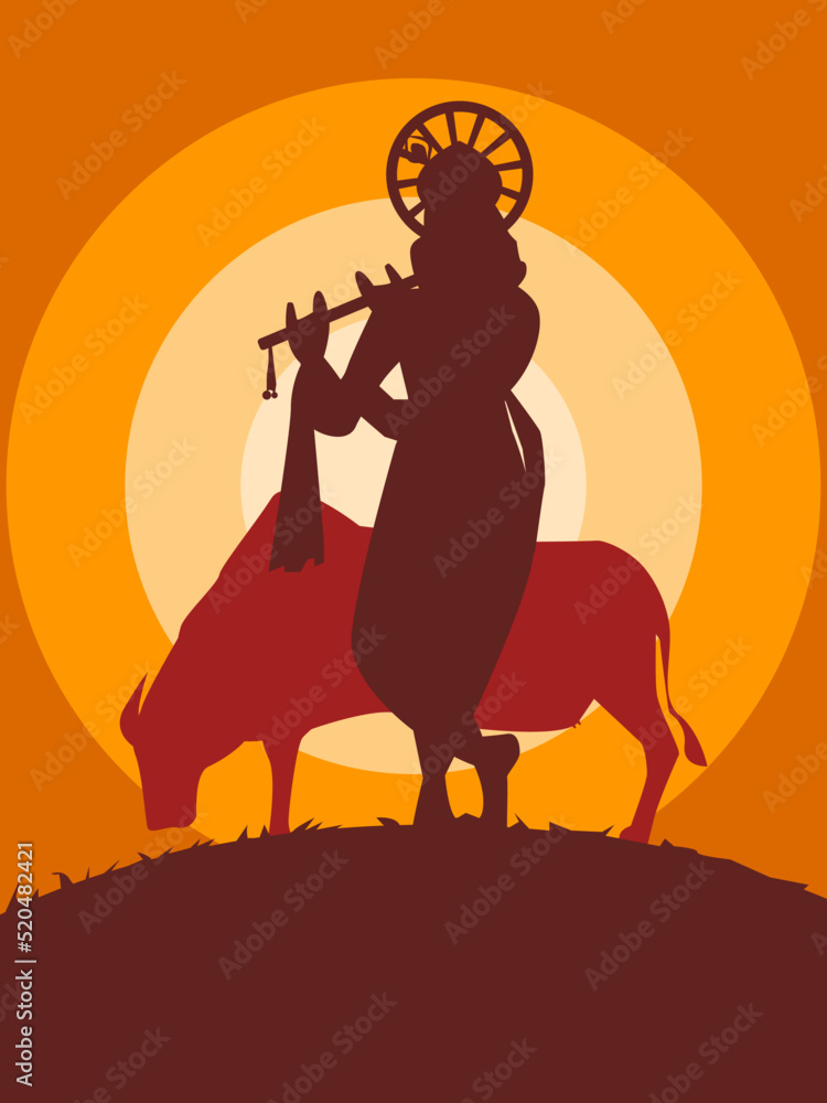 Hindu god Lord Krishna silhouette vector illustration. Stock Vector ...