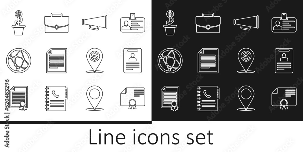 Set line Certificate template, Identification badge, Megaphone ... Set line Certificate template, Identification badge, Megaphone ...