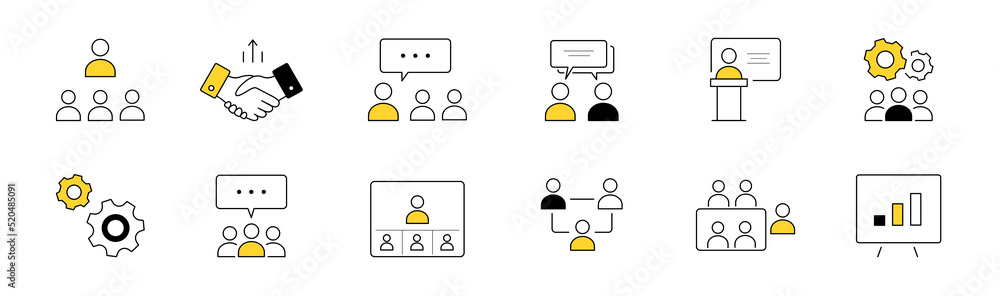 Vetor de Business meeting and communication doodle icons set. Vector ...