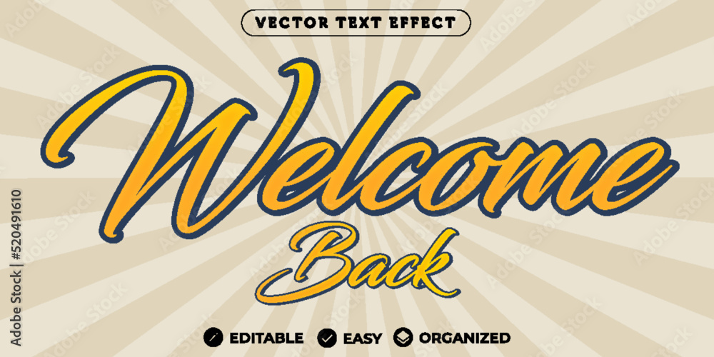 Welcome Back Text Effect,Fully Editable Font Text Effect Stock Vector ...