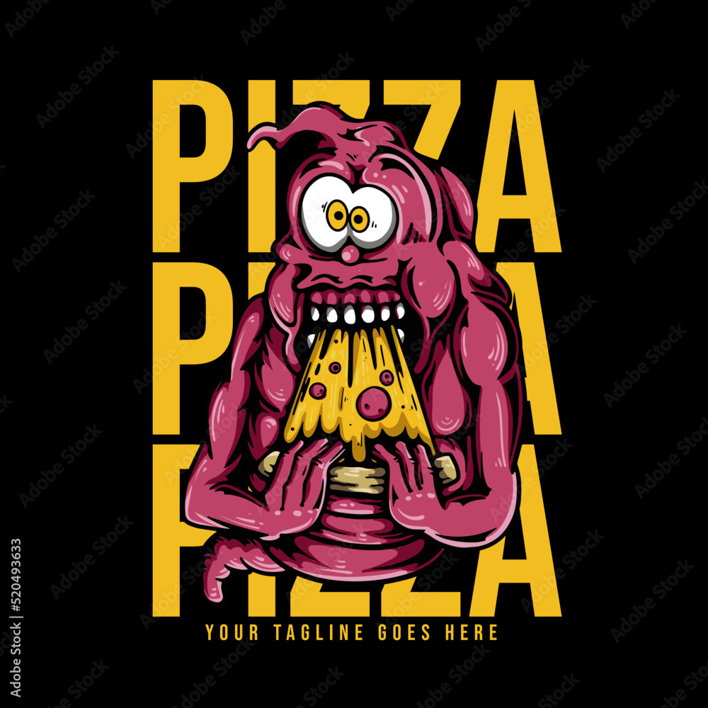 t shirt design pizza with crazy monster eating pizza with black ...