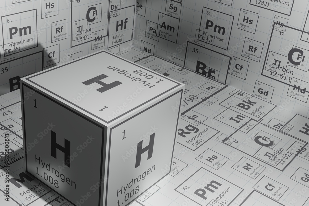 3d background of the elements of the periodic table, hydrogen ...