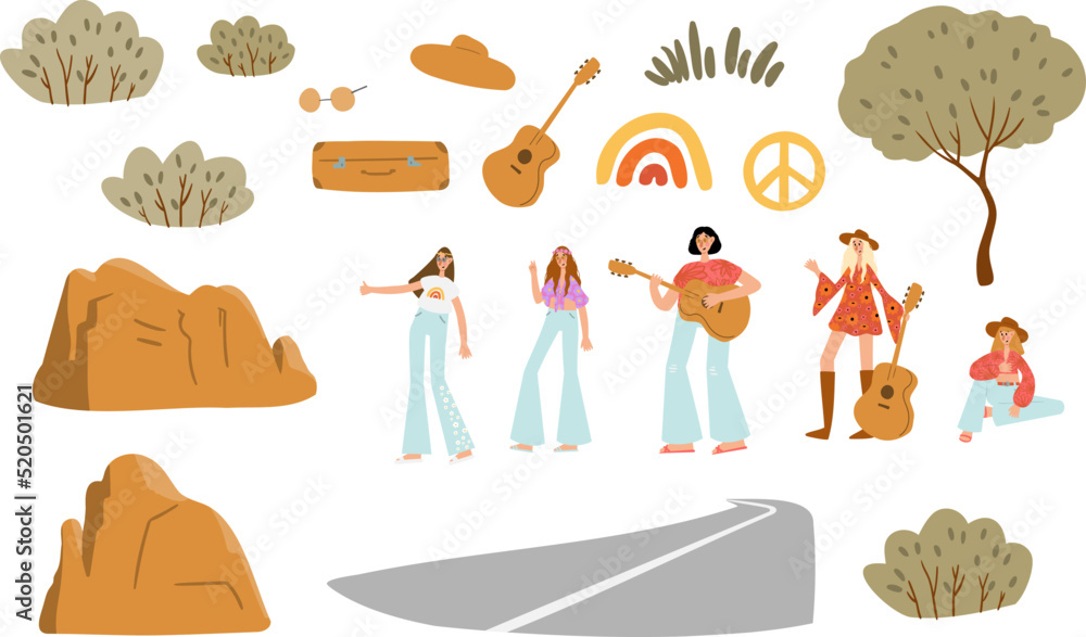 groovy hippie clipart, retro 70s hippy clip art, road trip vector ...