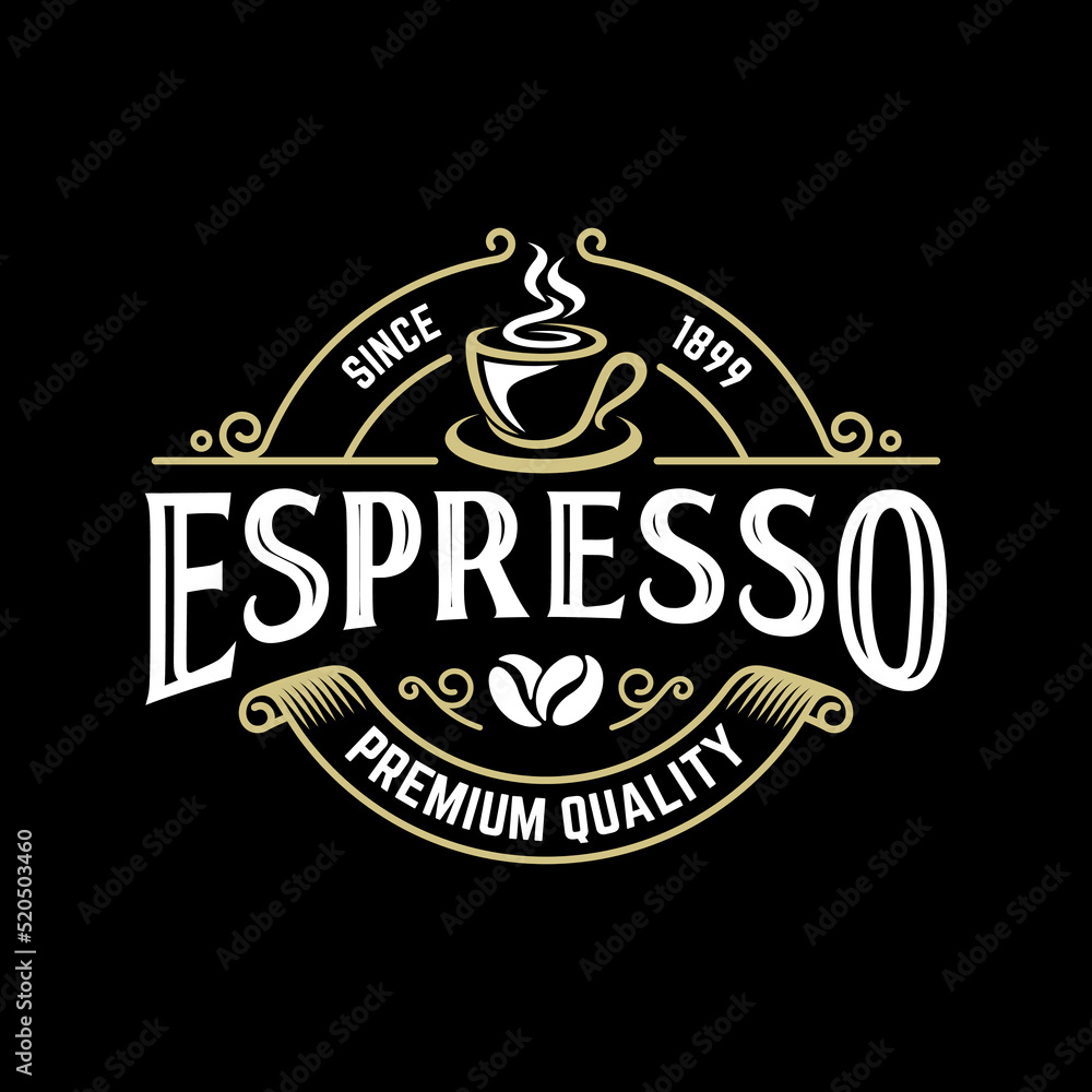 Vintage Coffee logo template. Caffeine logotype. Retro vintage insignia ...