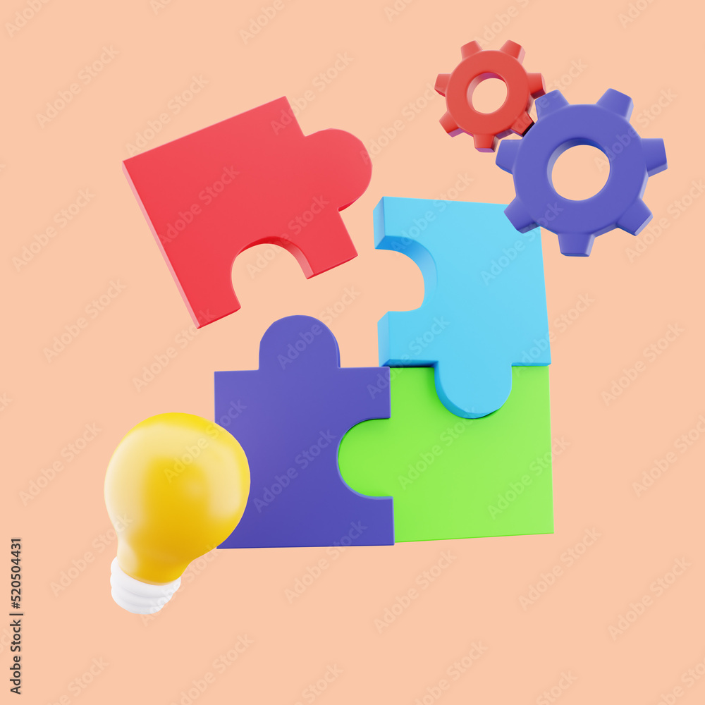 3D rendering Business teamwork concept. Team metaphor. Jigsaw puzzle ...