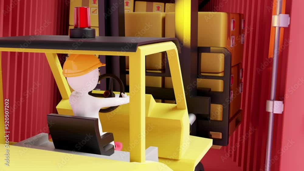3d animation stick man with shipping container for import export ...