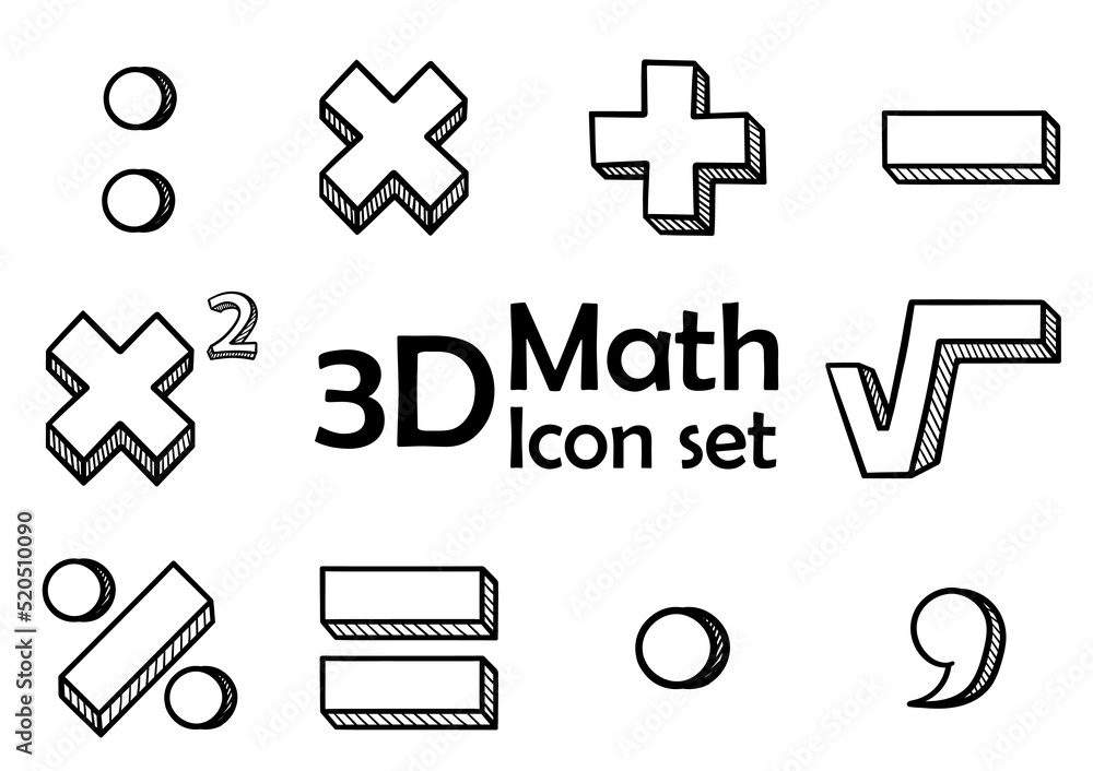 A Collection Of Hand Drawn Symbols In Mathematics With 3d Design, With